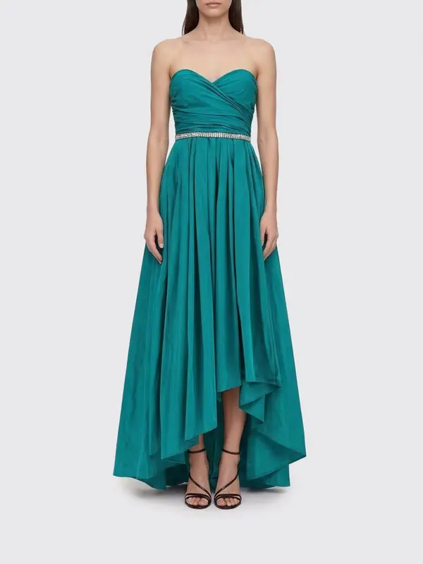 Pinko Taffeta Sweetheart Off-the-shoulder Gown With Jeweled Belt - Green