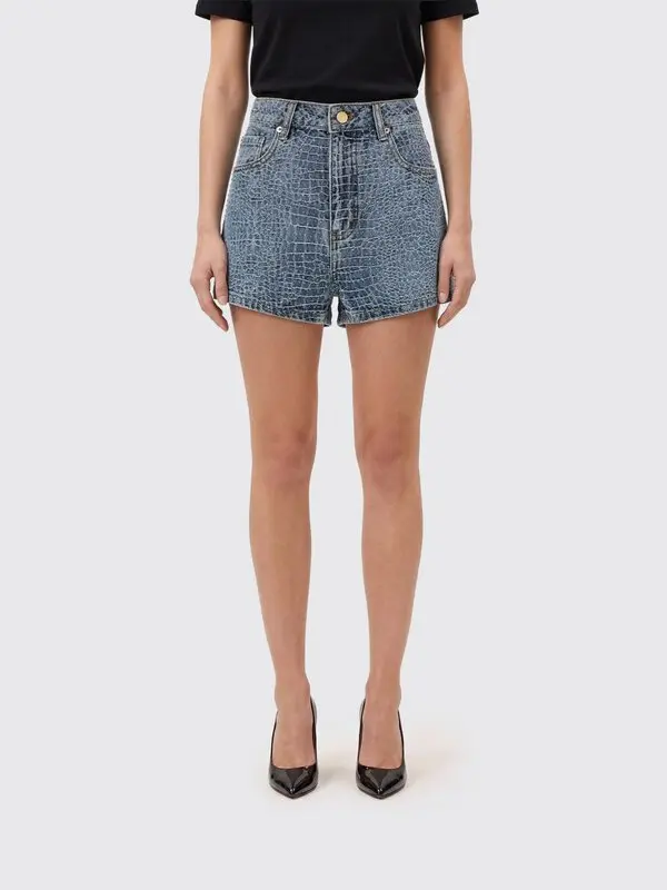 SELF-PORTRAIT Crocodile Print Denim Shorts