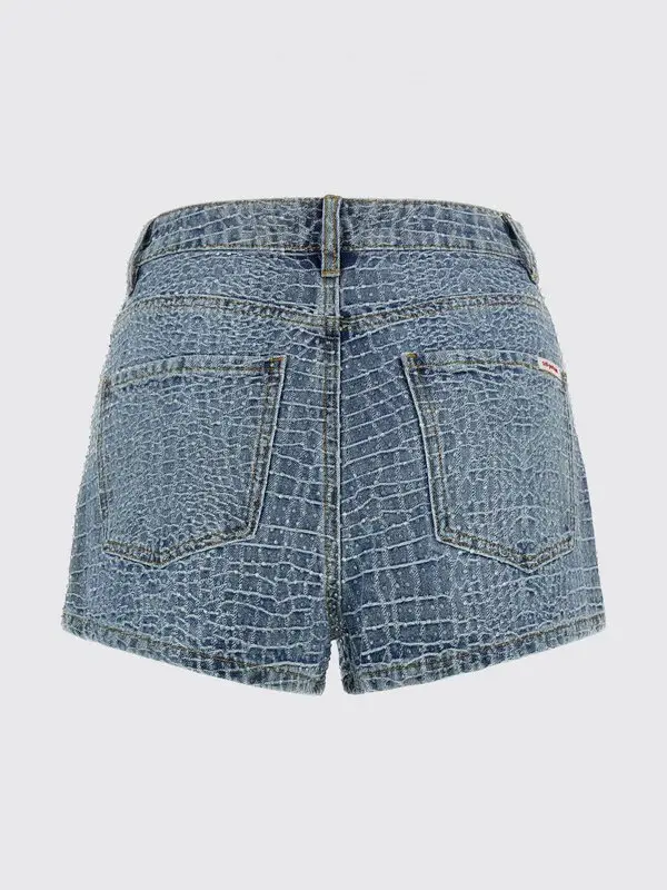 SELF-PORTRAIT Crocodile Print Denim Shorts