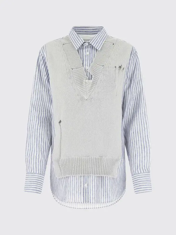 MAISON MARGIELA Striped Cotton And Linen Shirt With Faux Vest