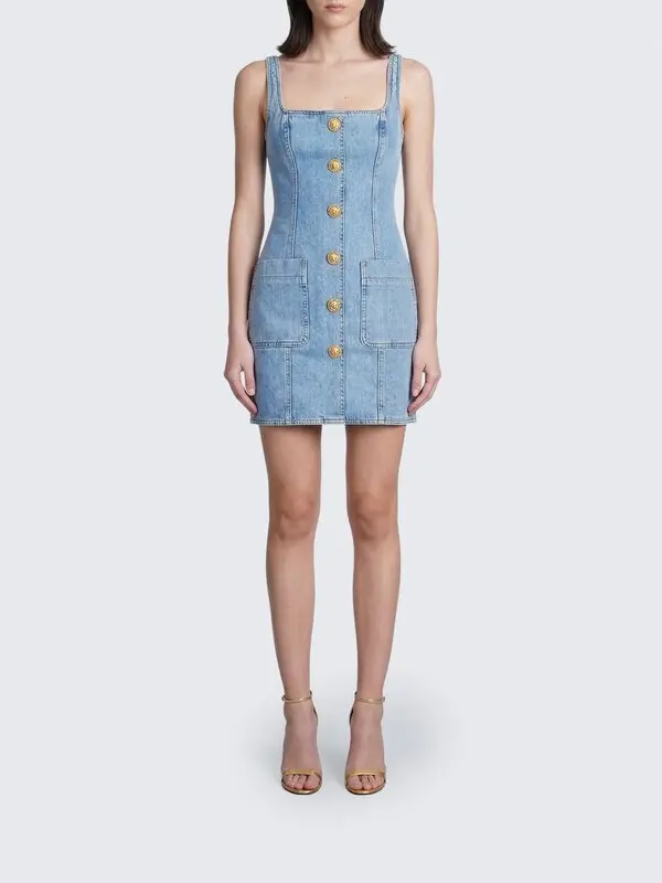 Balmain Denim Button-up Mini Dress - Navy