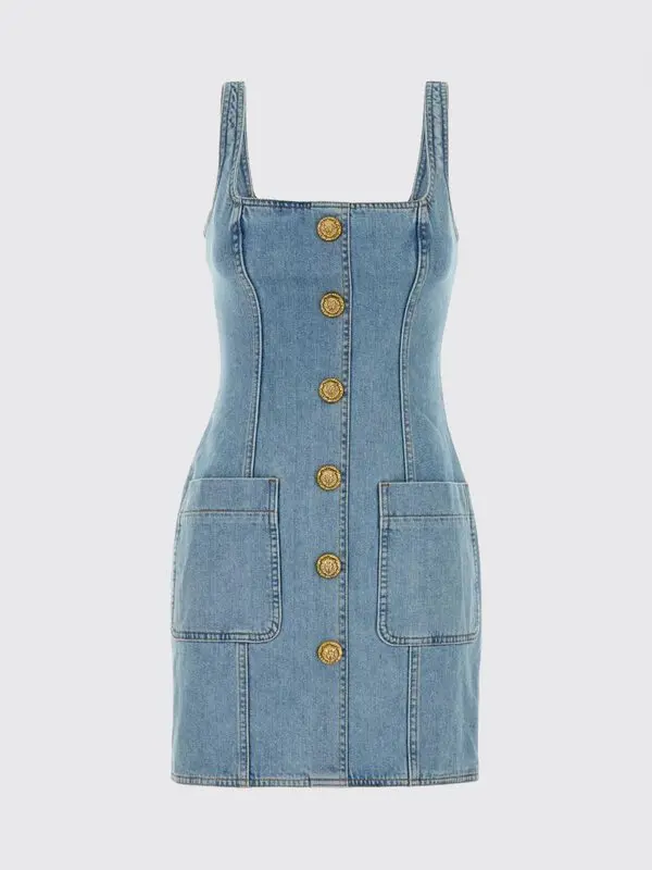 Balmain Denim Button-up Mini Dress - Navy