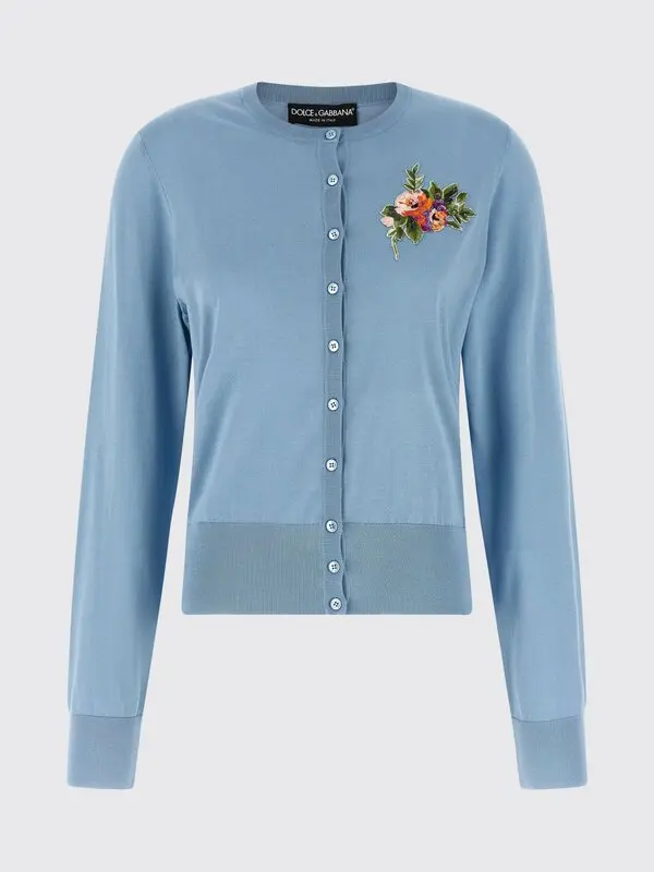 Dolce & Gabbana Silk Cardigan With Floral Embroidery - Blue