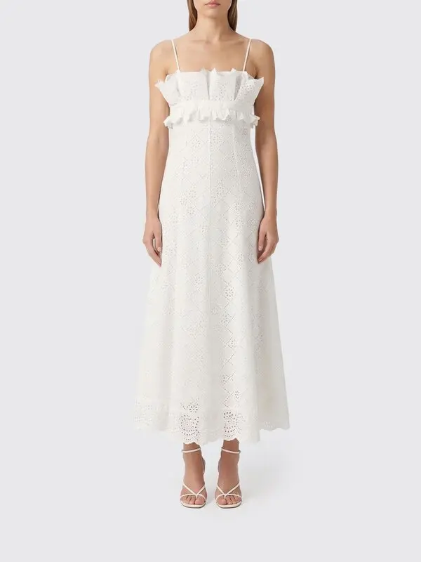 Alberta Ferretti Midi Dress With Ruffled Neckline