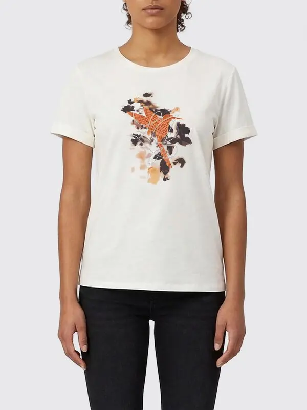 Liu Jo Cotton T-shirt With Rhinestone Logo And Floral Embroidery - Milk