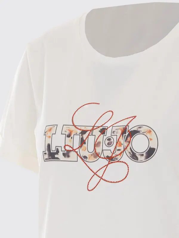 Liu Jo Cotton T-shirt With Rhinestone Logo And Floral Embroidery