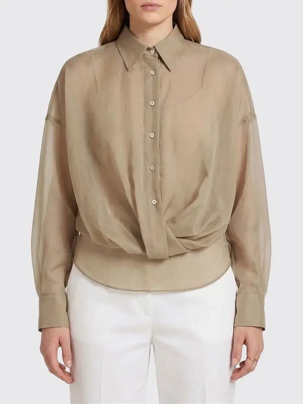 Brunello Cucinelli Draped Shirt - Brown