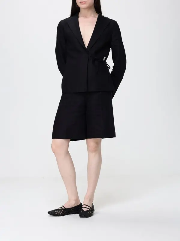 COLMAR Linen Blazer With Peak Lapels And Tie Detail - Black