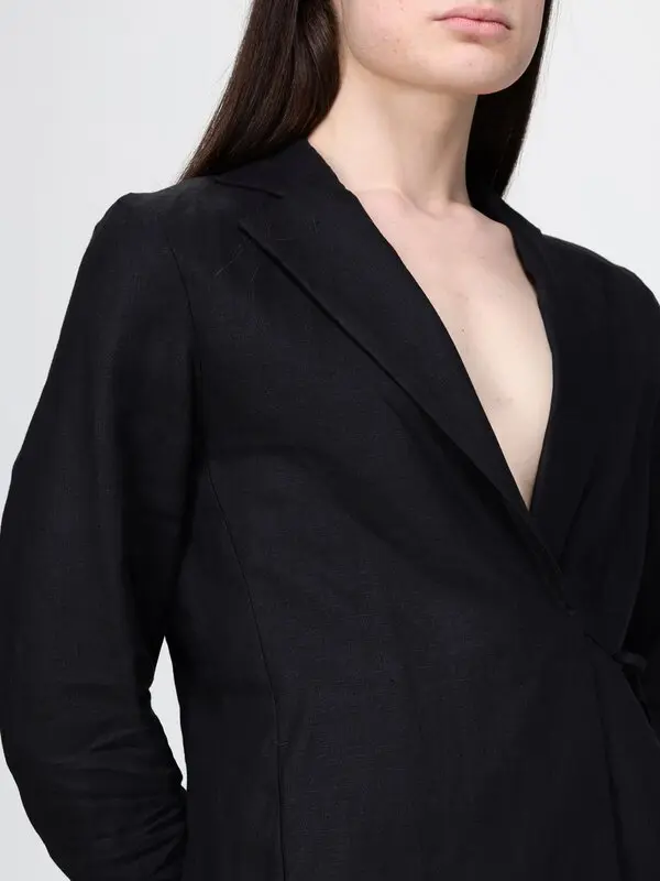 COLMAR Linen Blazer With Peak Lapels And Tie Detail - Black