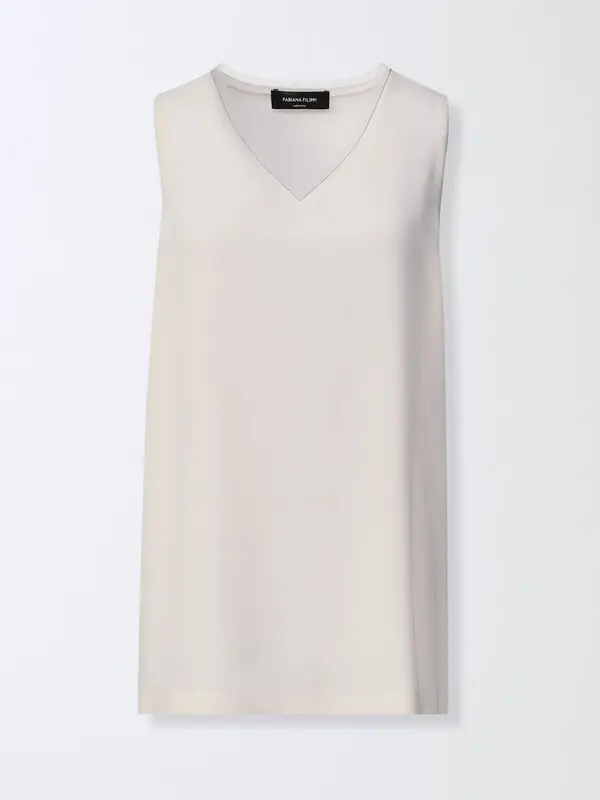 Fabiana Filippi Acetate And Silk Blend V-neck Top - Natural