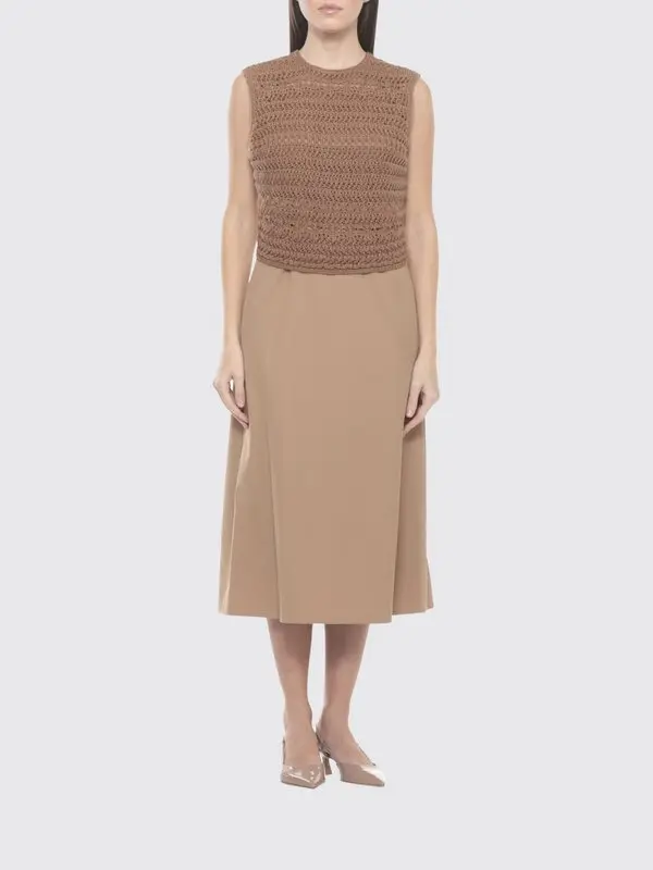 Fabiana Filippi Viscose Dress With Crochet Bodice - Brown