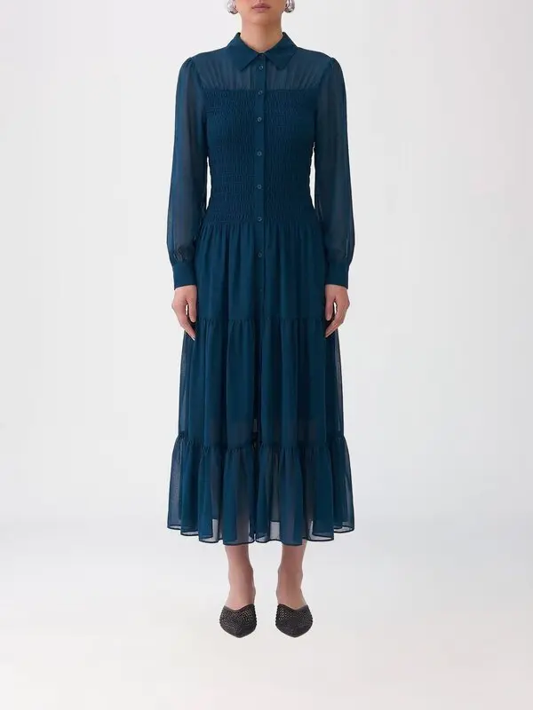 Michael Kors Long Sleeve Button-up Midi Dress