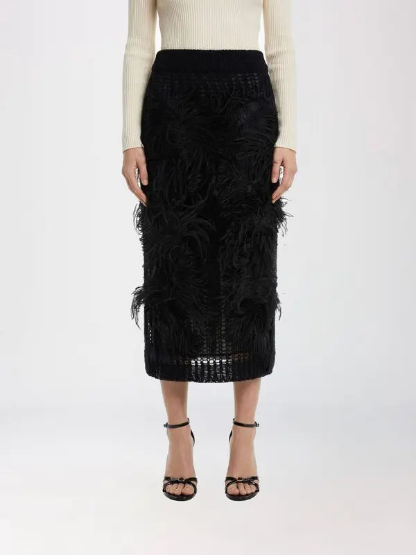 Attico Feather Embellished Midi Skirt