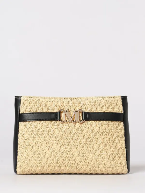 Max Mara Woven Clutch With Logo Detail - Beige