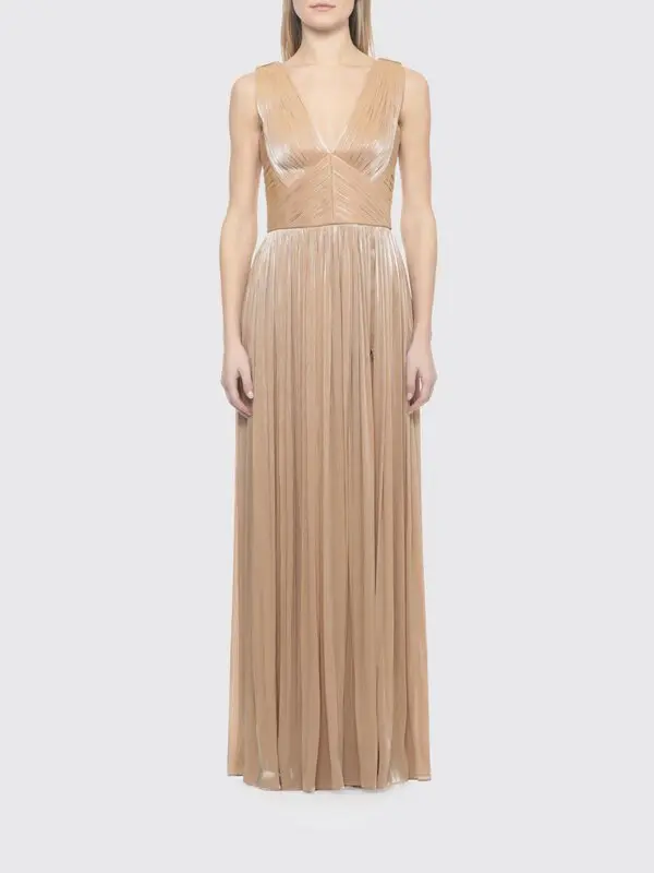 Costarellos Pleated Polyester Maxi Dress - Beige