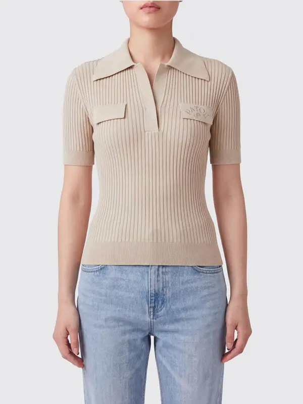 PATOU Ribbed Knit Polo Shirt - Beige