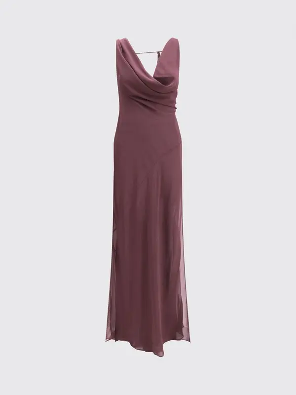 Andamane Long Draped Silk Dress - Plum
