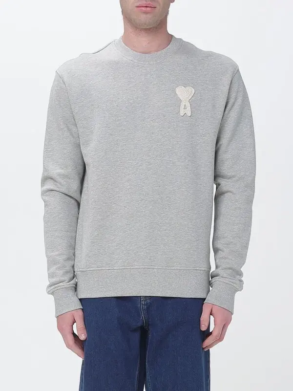 AMI Paris Cotton Crew-neck Sweatshirt With Logo Detail - Grey