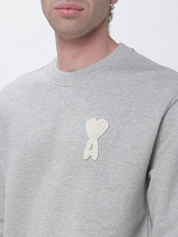 AMI Paris Cotton Crew-neck Sweatshirt With Logo Detail - Grey