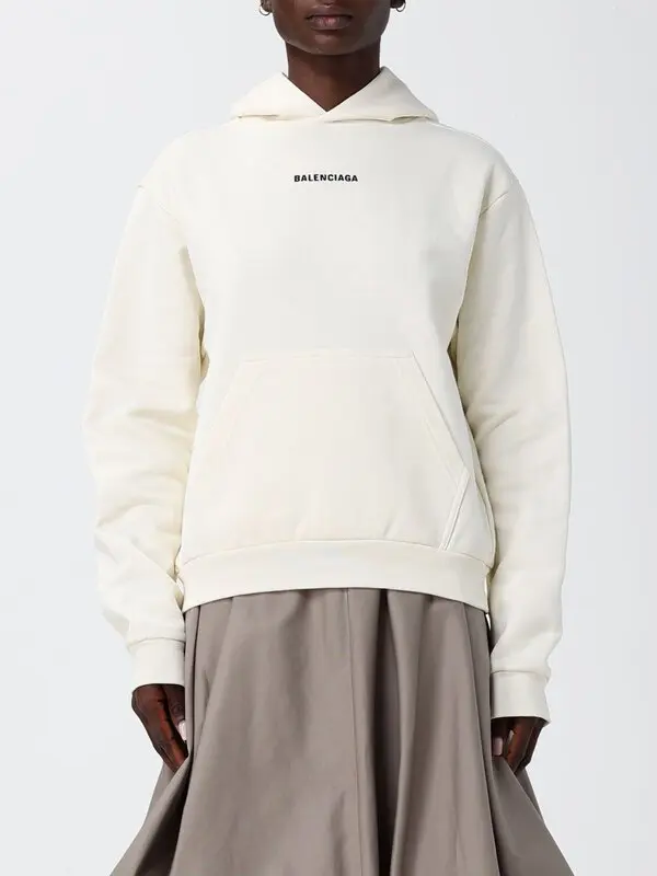 Balenciaga Cotton Hoodie With Printed Logo - Beige