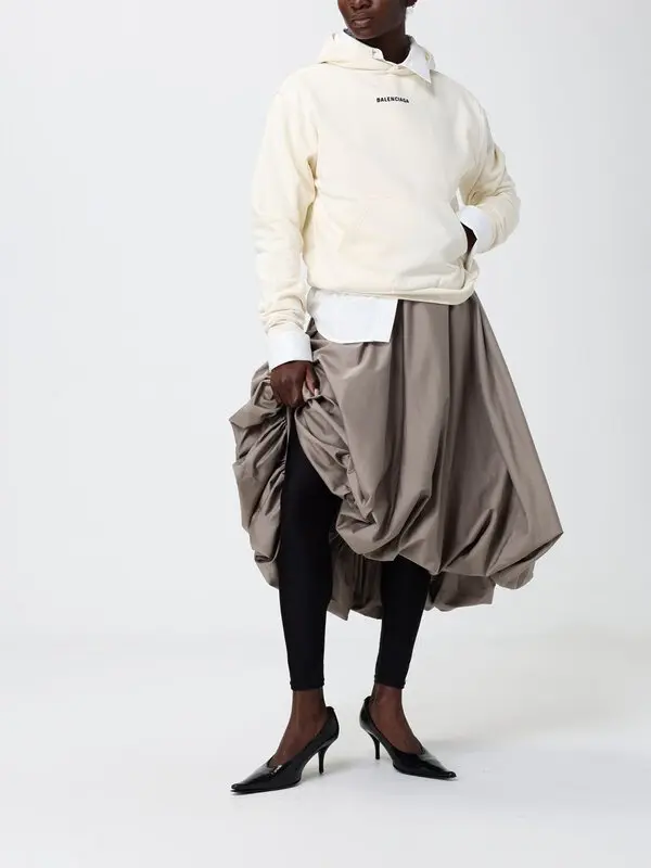 Balenciaga Cotton Hoodie With Printed Logo - Beige