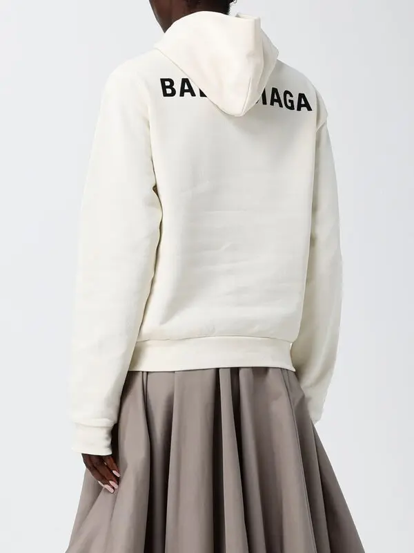 Balenciaga Cotton Hoodie With Printed Logo - Beige