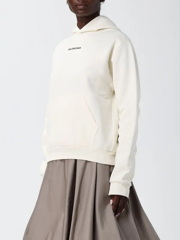 Balenciaga Cotton Hoodie With Printed Logo - Beige