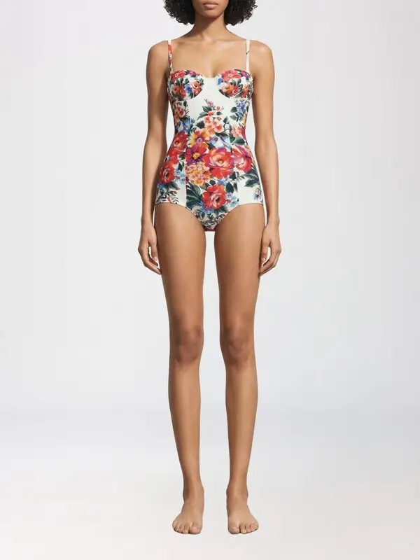 Dolce & Gabbana Floral Print Jersey One-piece Swimsuit - White
