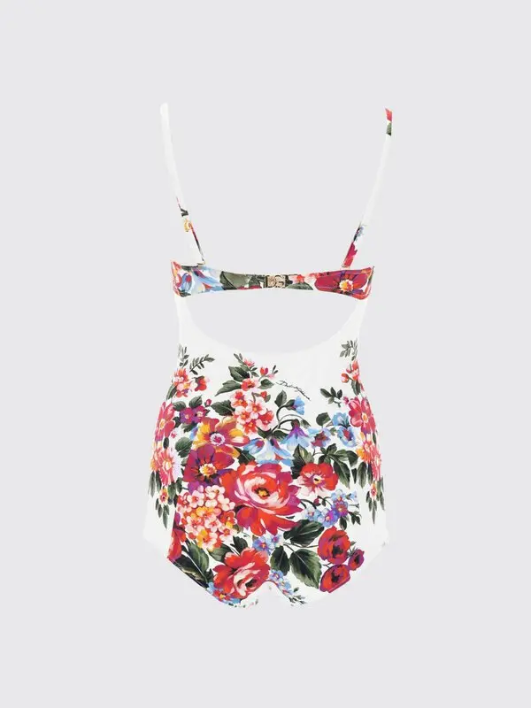 Dolce & Gabbana Floral Print Jersey One-piece Swimsuit - White