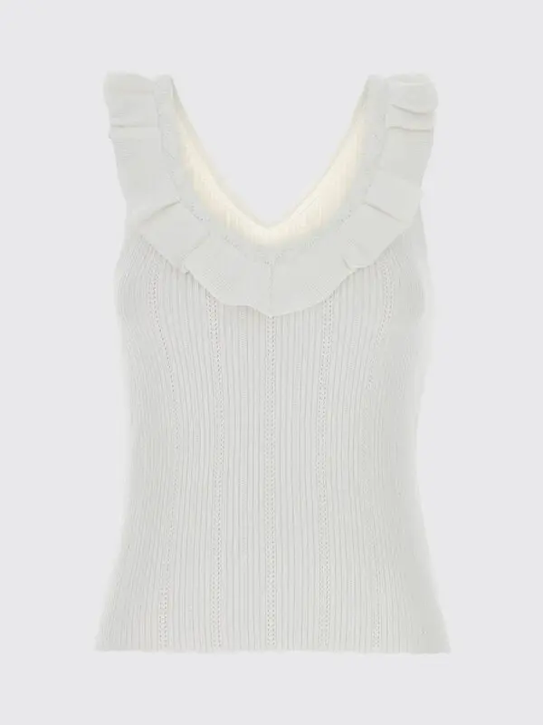 Blumarine Viscose Knit Top With Ruffle Detail - White