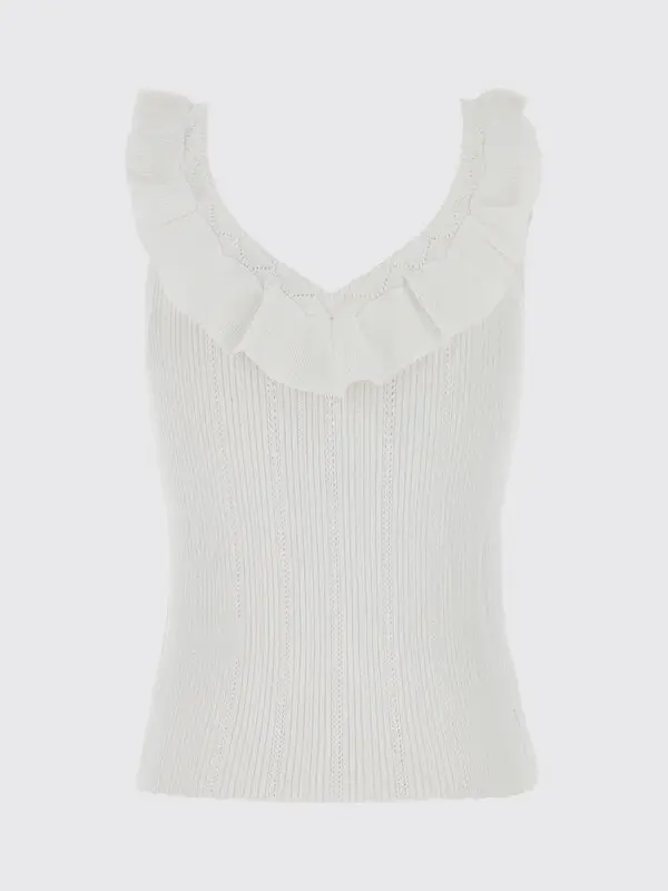 Blumarine Viscose Knit Top With Ruffle Detail - White