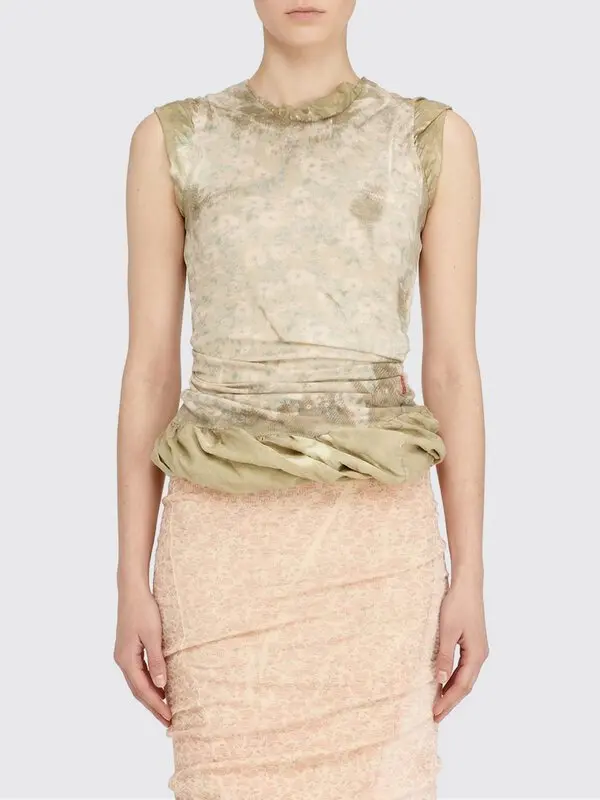 DIESEL® Floral Print Ruched Stretch Cotton Top