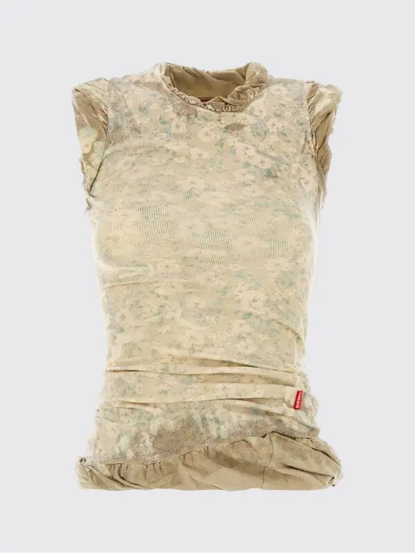 DIESEL® Floral Print Ruched Stretch Cotton Top