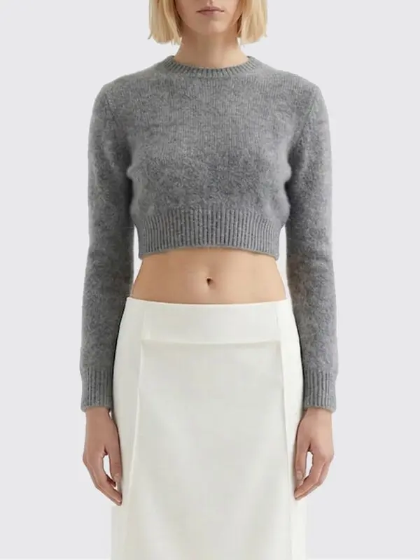 JIL SANDER Ribbed Knit Cropped Sweater - Grey