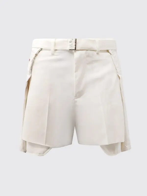 Sacai Wool And Cotton Belted Shorts - Beige
