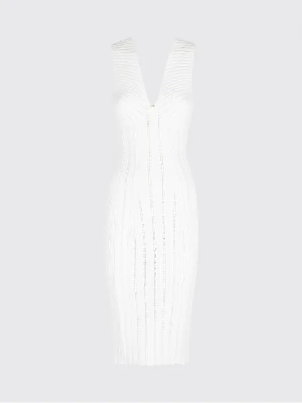Elisabetta Franchi Perforated Viscose Knit Midi Dress - Ivory