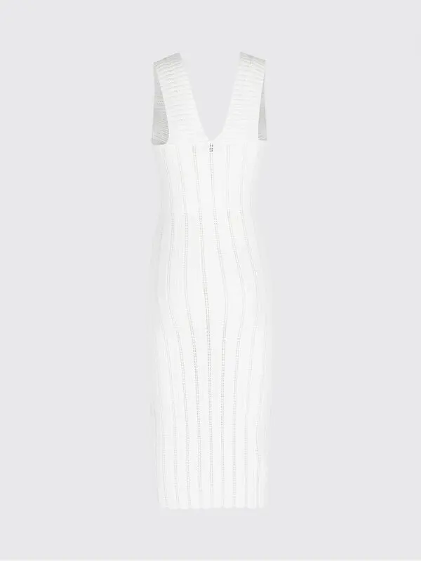 Elisabetta Franchi Perforated Viscose Knit Midi Dress - Ivory