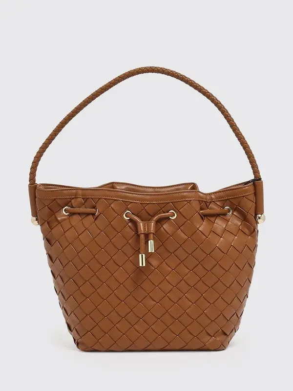 TWINSET Woven Synthetic Leather Bucket Bag - Brown