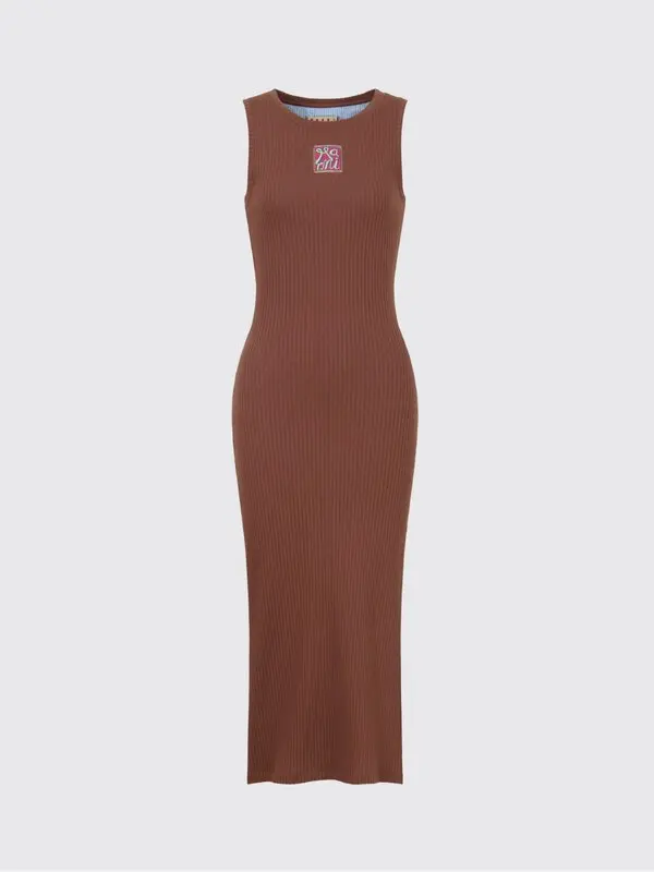 Marni Sleeveless Ribbed Midi Dress With Side Slits - Tobacco