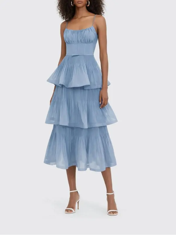 zimmermann blue dress Silk Wrap Midi Cornflower and frill detailing throughout. Patience gathered floral-print silk maxi