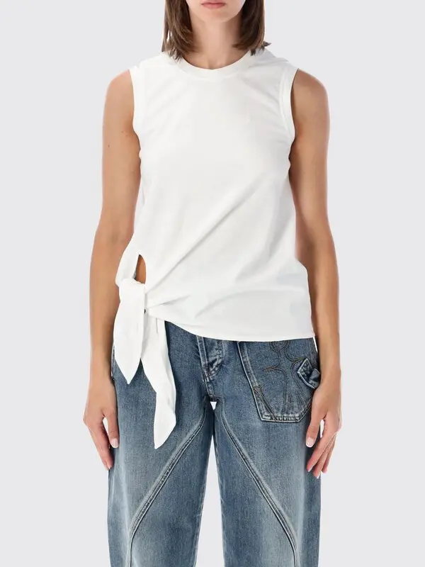 JW Anderson Sleeveless Asymmetrical Cotton Top With Tie Details - White