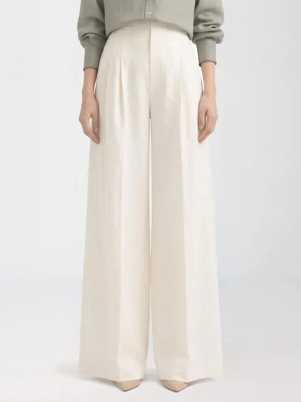 Brunello Cucinelli Linen Blend Wide-leg Trousers - Ivory