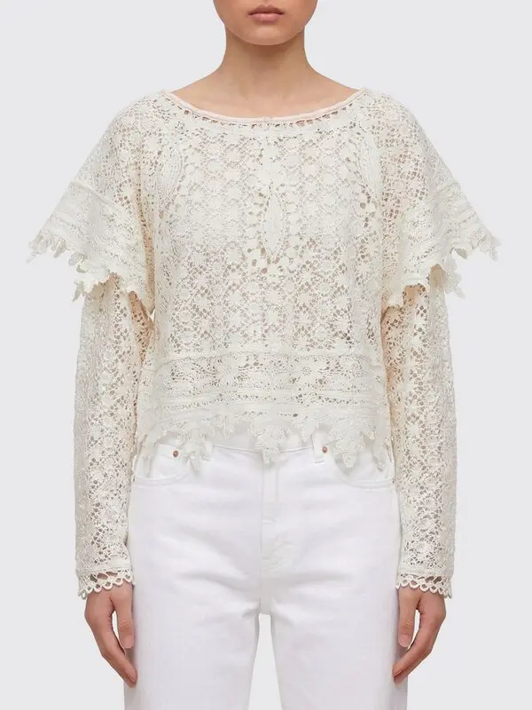 Isabel Marant Étoile Macramé Lace Long Sleeve Top - White