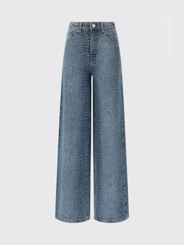 SELF-PORTRAIT Denim Wide-leg Jeans With Crocodile Print