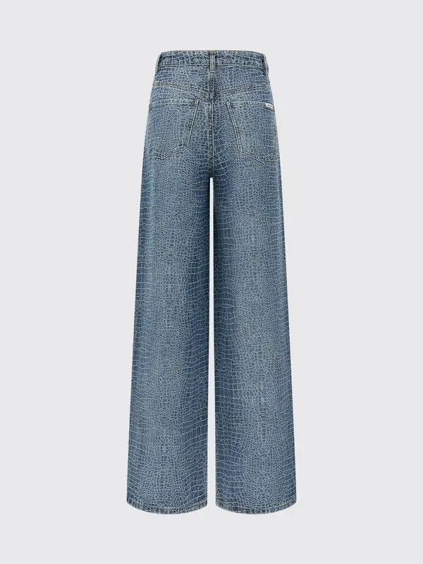 SELF-PORTRAIT Denim Wide-leg Jeans With Crocodile Print