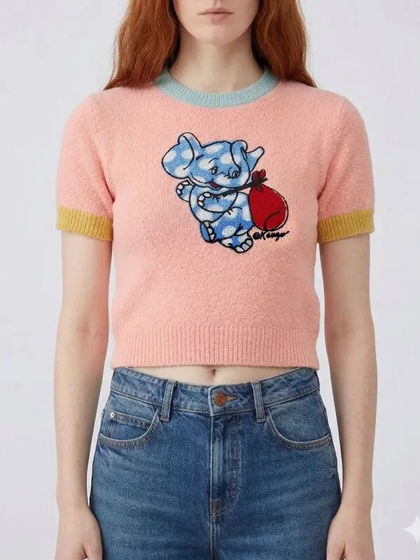 Kenzo Embroidered Elephant Knit Top