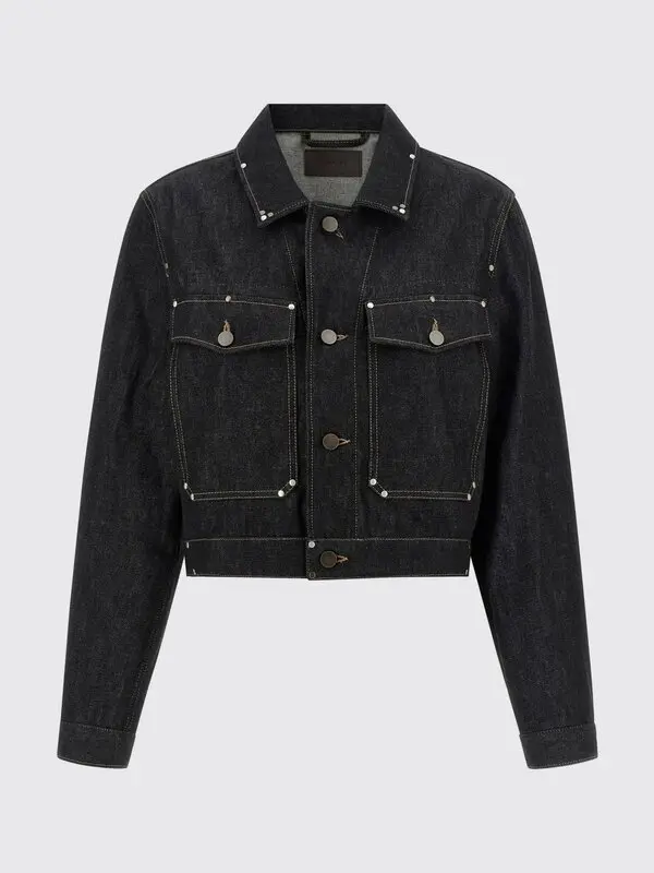 LEMAIRE Cropped Denim Jacket With Stud Embellishments - Black