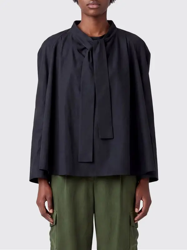 LEMAIRE Cotton Silk Blouse With Scarf Detail - Black