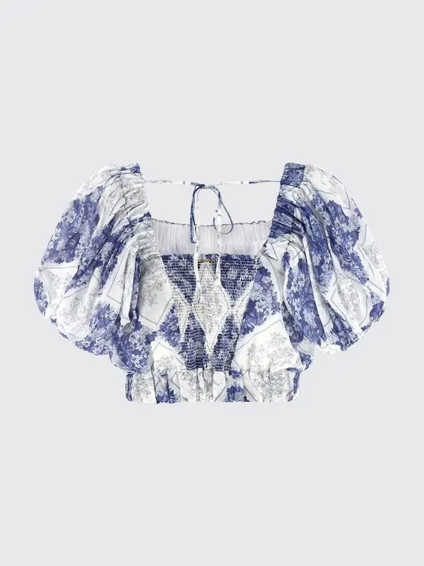 TWINSET Cropped Ramie Top With Floral Print - Blue