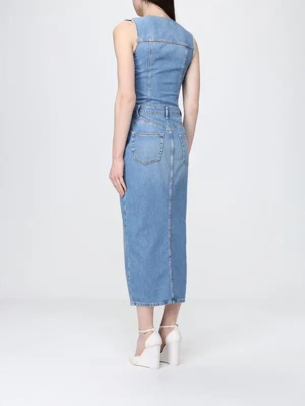Liu Jo Sleeveless V-neck Denim Midi Dress With Button Detail